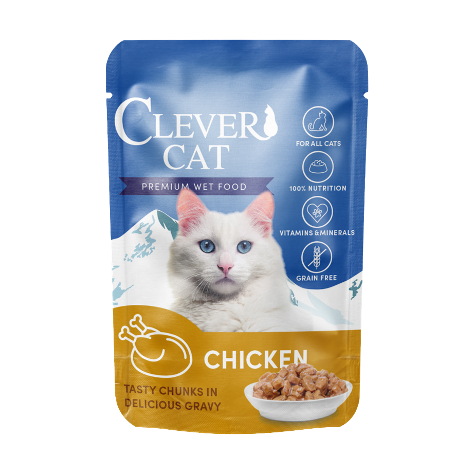 Clever Cat Pouches 12-pack, kylling | Plantorama