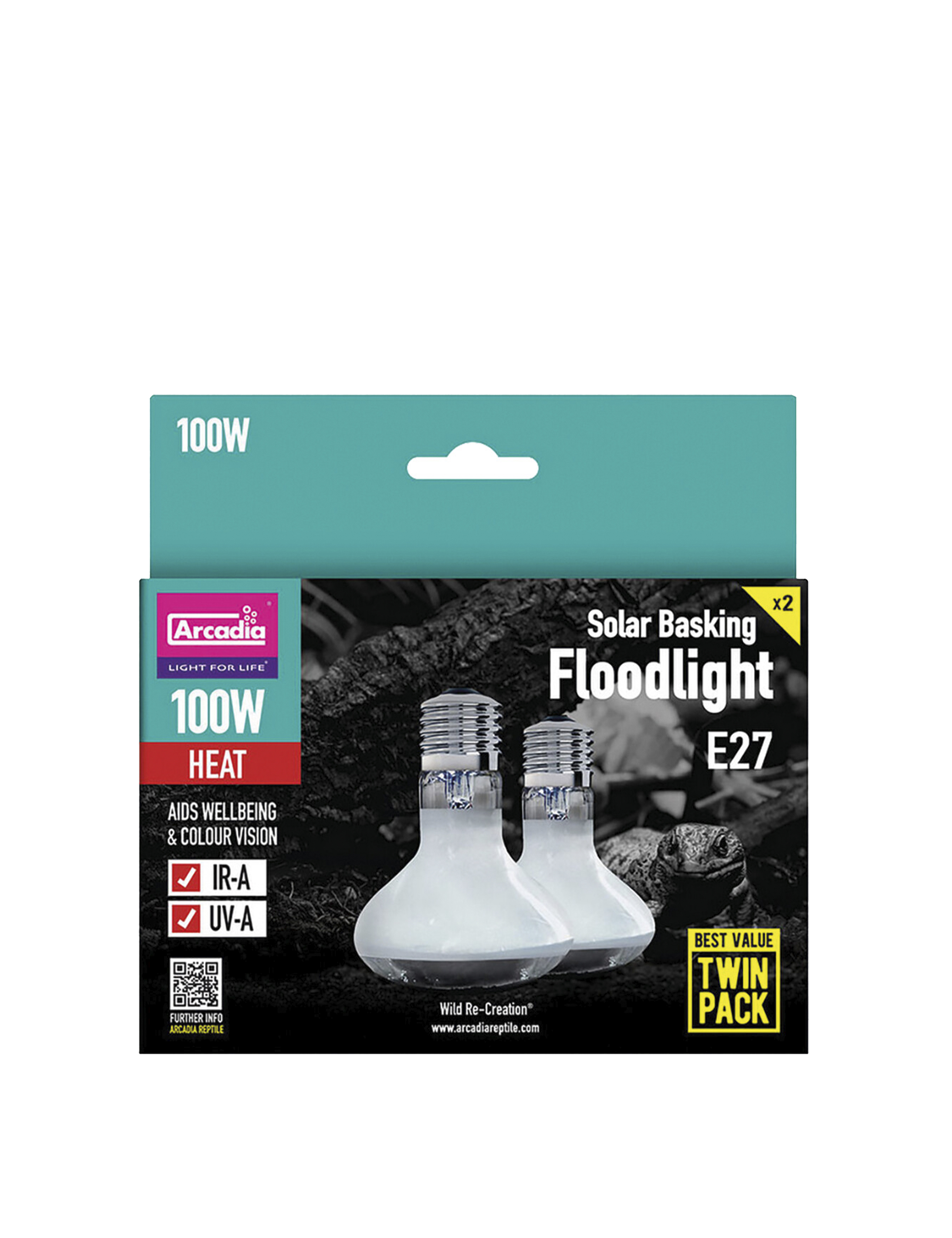 Arcadia Solar Basking Floodlight 100 W Twin Pack | Plantorama