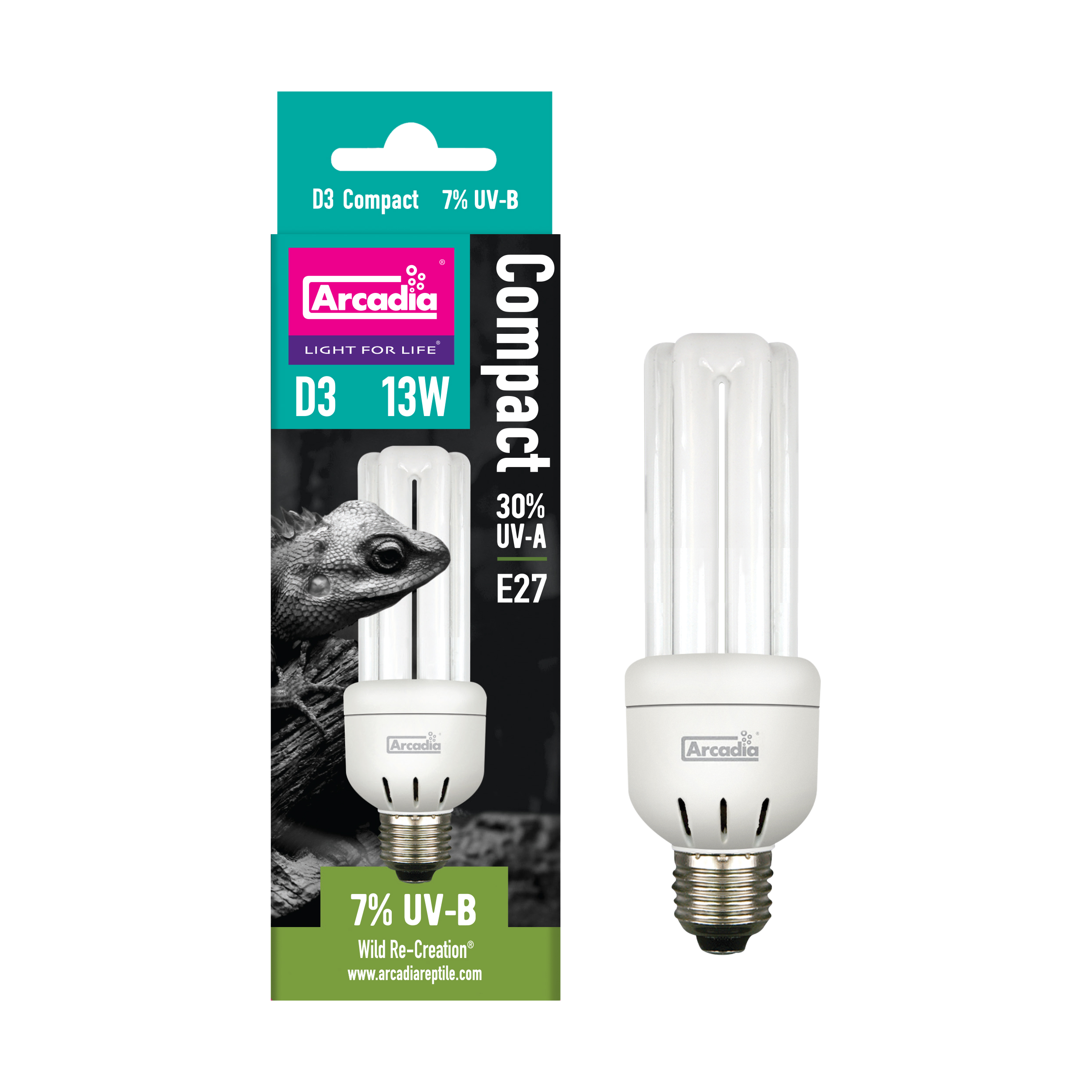 Arcadia Mini Triple U D3 7% UVB Screw In Compact 13W | Plantorama